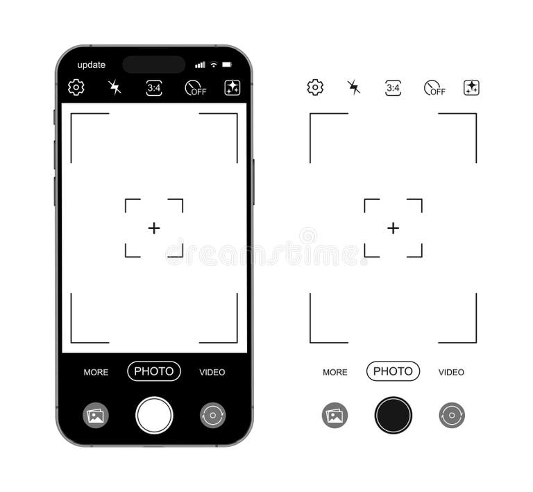 Smartphone Photo Camera Interface Mockup with Photo Button, Grid, Focus ...