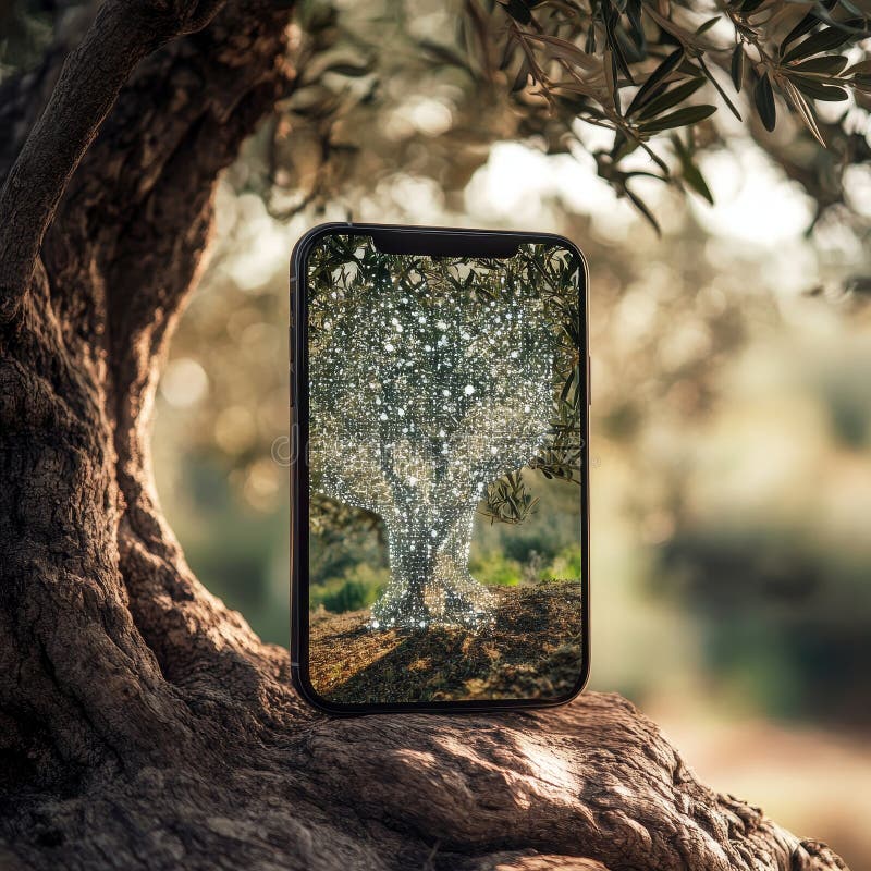 Smartphone with a Picture of an Olive Tree on the Screen. Stock ...