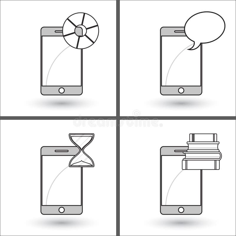 Smartphone - Pie Chart. Phone - Stack of Books. Cellphone - Messages ...