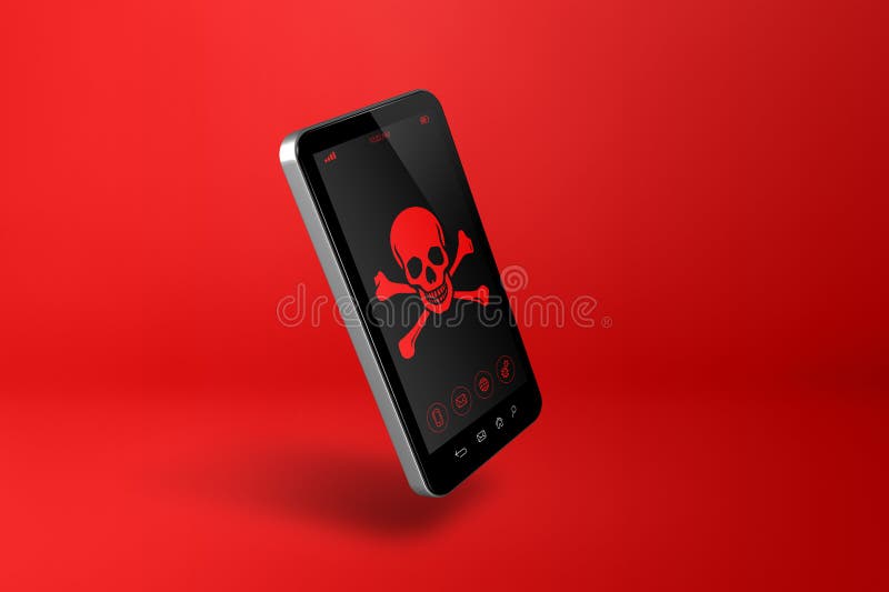 Smartphone with a Pirate Symbol on Screen. Hacking and Virus Concept ...
