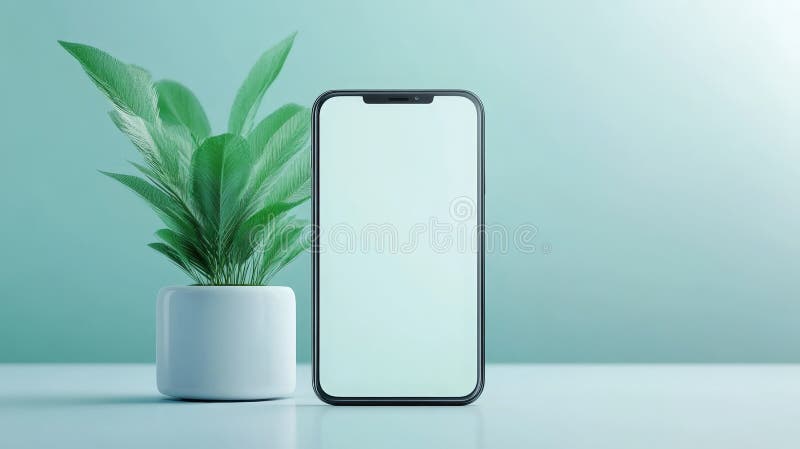Smartphone and Plant on Light Background Stock Illustration ...