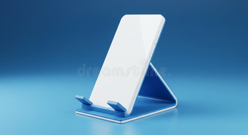 A Smartphone is Positioned on a Sleek, Triangular Blue Stand with ...