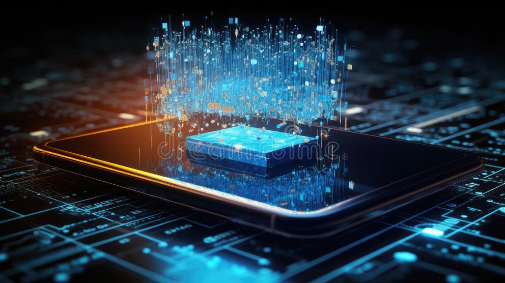 Smartphone with Processor and Binary Code Hologram Stock Illustration ...