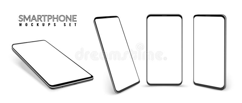 Smartphone. Realistic Devices. 3D Phone Mockups Set. View from ...