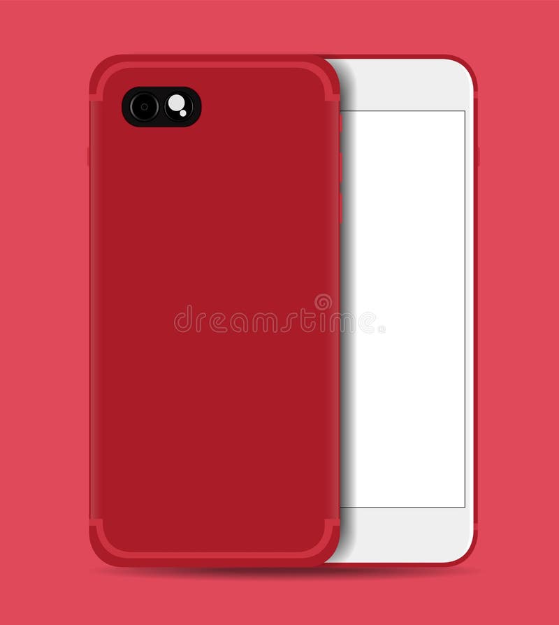 Smartphone Realistic Red with White Screen Isolated on Red Background ...