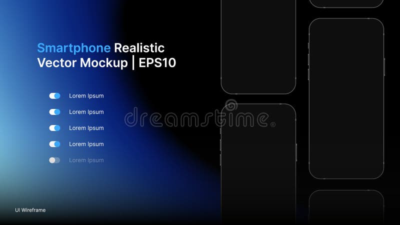 Smartphone Realistic Vector Mockup. Set of Mobile Phones on Dark ...