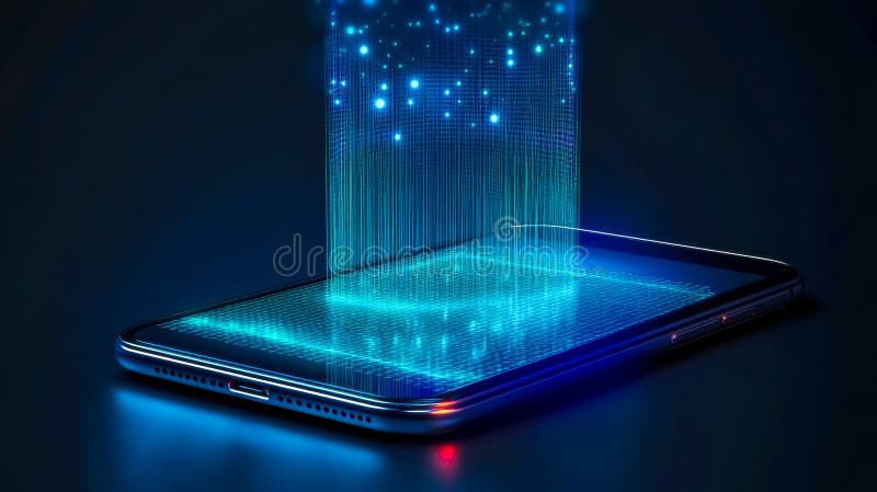 Smartphone Receiving Glowing Lines of Data in the Dark Stock Image ...