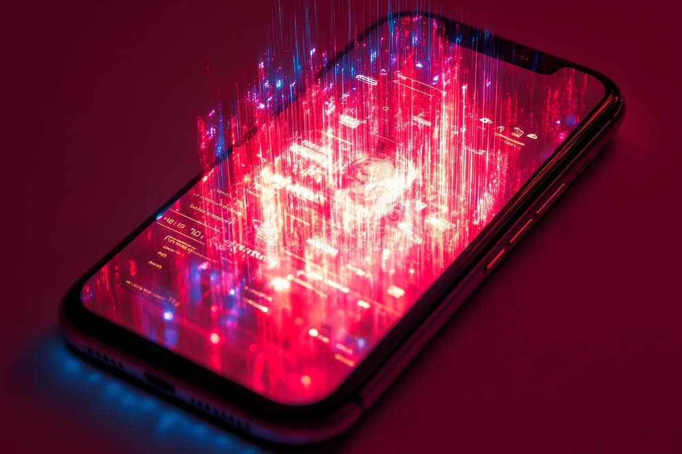 Smartphone with Red Binary Code on the Screen. 3d Rendering Stock Illustration - Illustration of ...