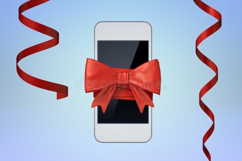 Smartphone with Red Bow Ribbon Gift Concept Stock Image - Image of ...