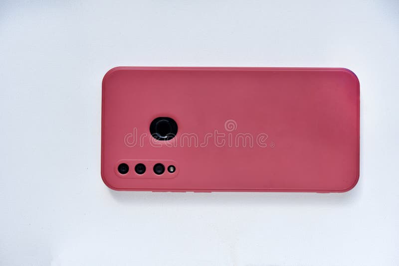 A Smartphone in a Red Case on the Back Side. Phone Camera Stock Photo ...