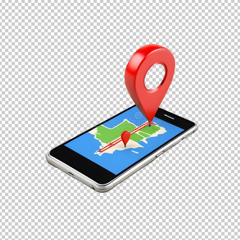 Smartphone and Red GPS Pin on Map 3d Render Isolated on Transparent ...