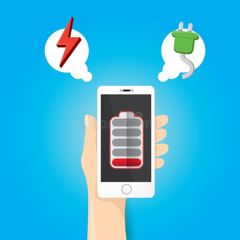 Smartphone with Red Low Battery Icon on Screen. Stock Vector ...