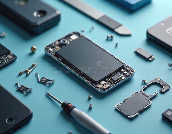 Smartphone Repair Process, Broken Device Components with Tools on Table ...
