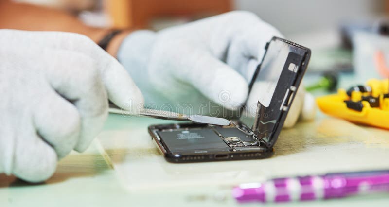 Smartphone Repair Service. Fixing Damaged Phone Stock Image - Image of ...