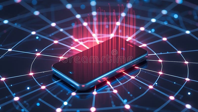 Smartphone Connected To a Digital Network Grid Stock Illustration ...