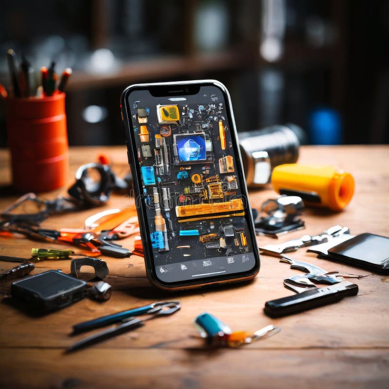 Smartphone Repair Tools and Parts on Desk Stock Image - Image of ...