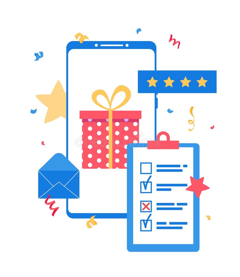 Smartphone with Reward Symbol Gift Box, Email and Questionnaire. Online ...