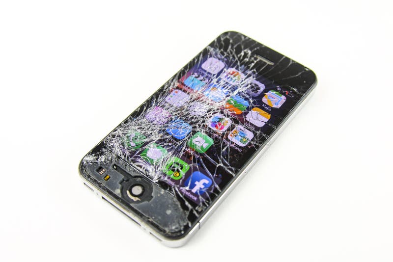 Smartphone roto pantalla fotografía editorial. Imagen de viejo - 126397622