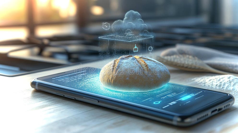 Smartphone on Rustic Table Showcasing Ai-generated Bread and ...