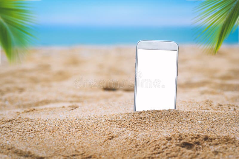 Smartphone in the Sand on a Beach in the Summer Stock Photo - Image of ...