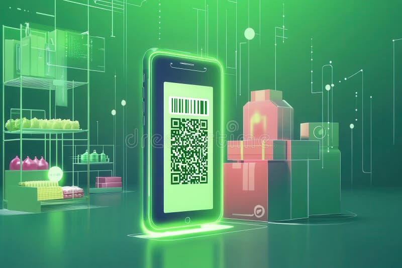Smartphone Scans Qr Code Online Order Pickup Futuristic Digital ...