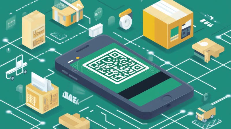 Smartphone Scanning QR Code for Order Pickup in Futuristic Interface ...