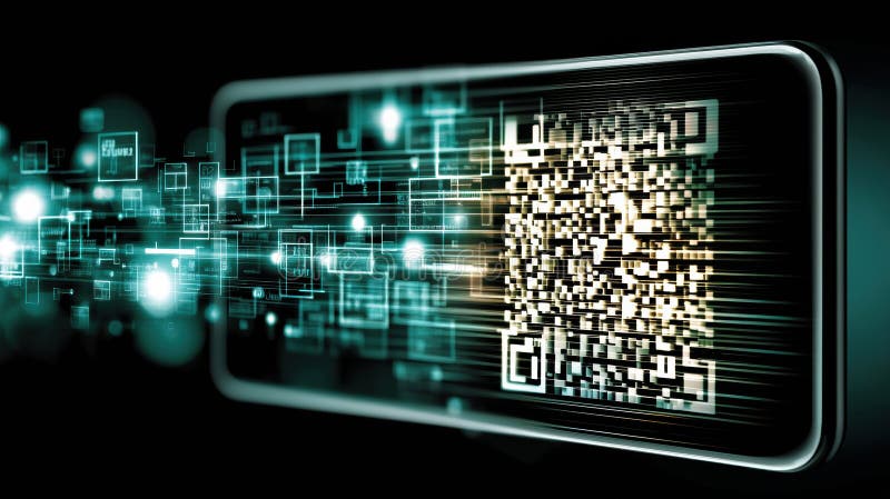 Smartphone Scans QR Code while Futuristic Graphics Enhance Digital ...