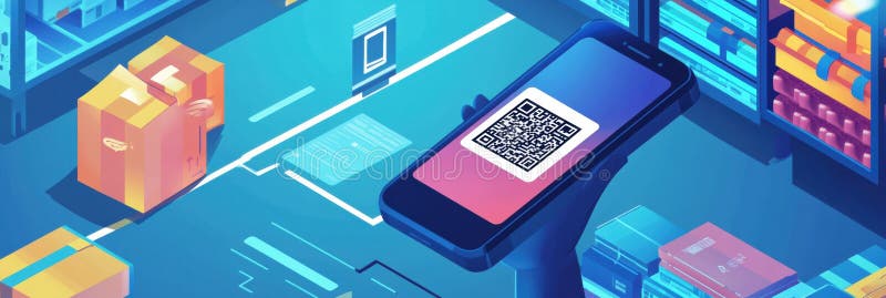 Smartphone Scans QR Code for Order Pickup at a Futuristic Delivery Hub ...