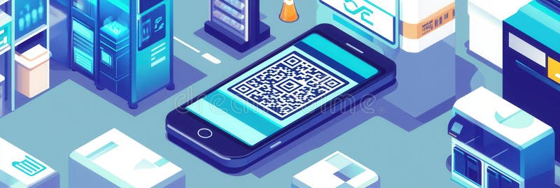 Smartphone Scans QR Code for Order Pickup in a Futuristic Setting with ...