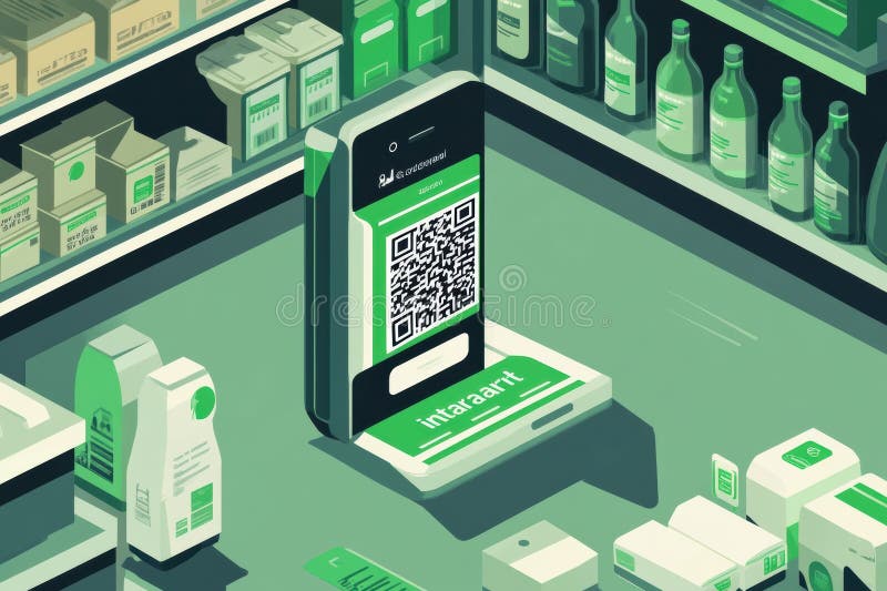 Smartphone Scans QR Code for Order Pickup in a Modern Grocery Store ...