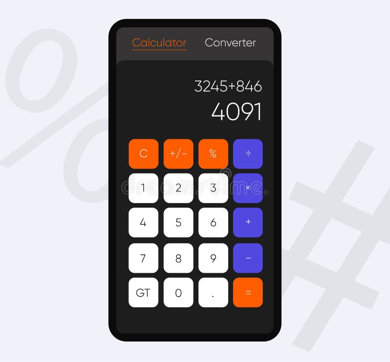 Smartphone Screen with Calculator App, Vector Realistic Modern ...