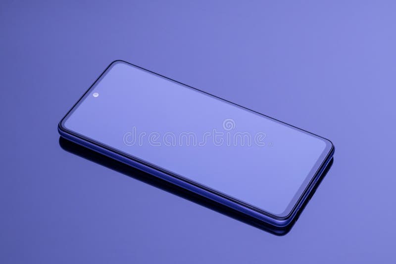 Smartphone Screen Close-up on a Dark Violet Glossy Background. Template ...