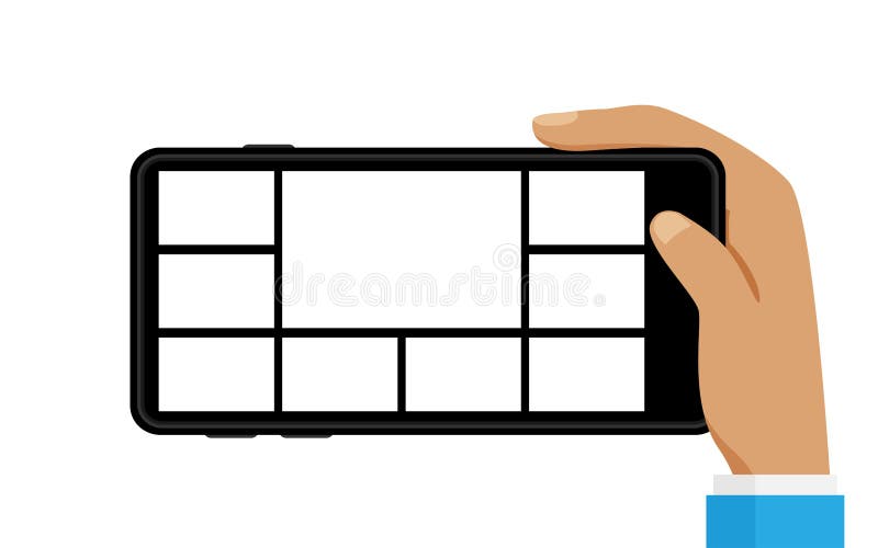 Smartphone Screen with Collage Grid Template in Hand, Hand Holding ...