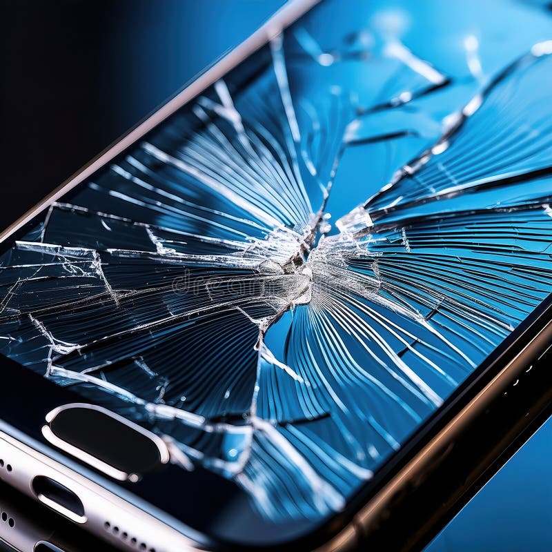 Smartphone Screen Damaged with Cracks Visible in Bright Light on a Dark ...