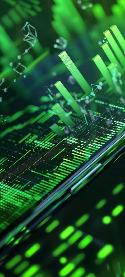 Smartphone Screen with a Digital Graph in Shades of Green Reflecting ...