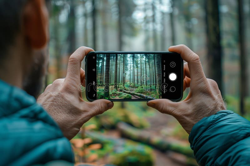 AR View of Woods on Smartphone Screen AI Generated Stock Illustration ...