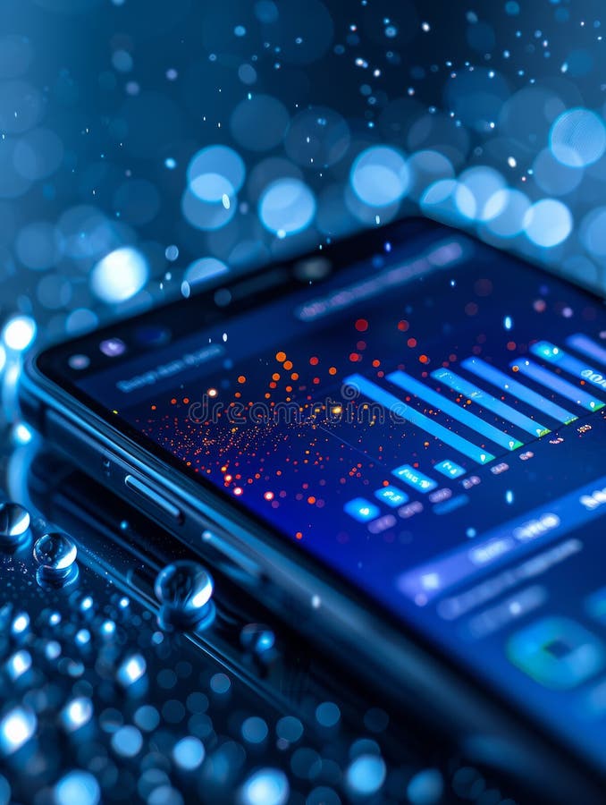 Smartphone Screen Displaying a Bar Chart, Surrounded by Glowing ...