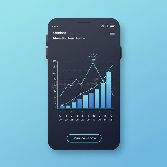 A Smartphone Screen Displaying a Blue-themed Data Visualization Over a Dark Stock Illustration ...