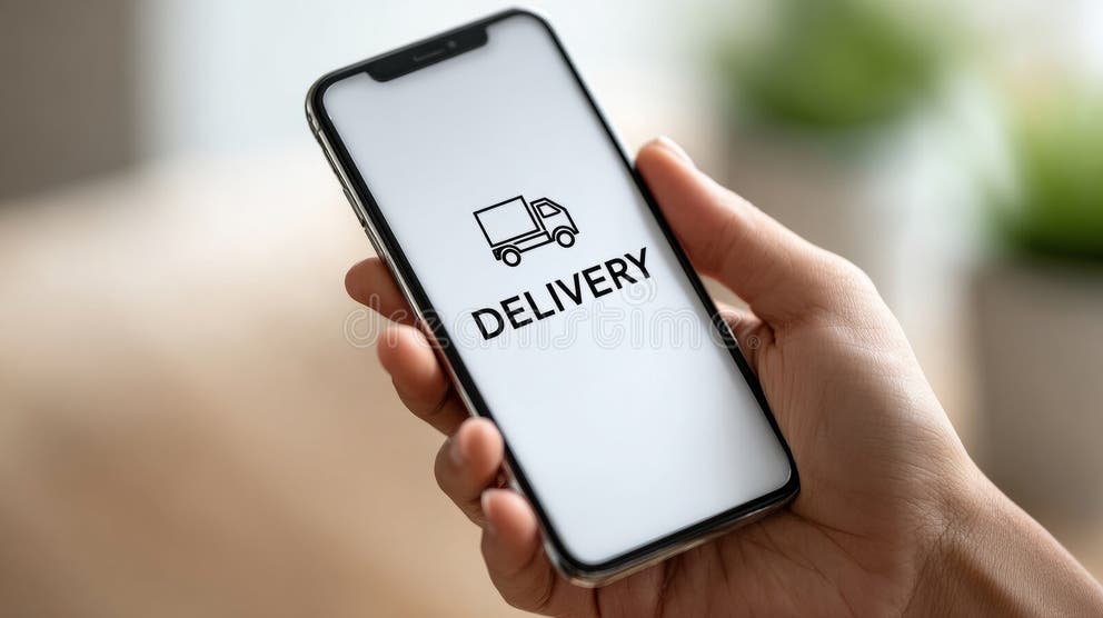 Smartphone Screen Displaying a Delivery App Icon. Stock Image - Image ...