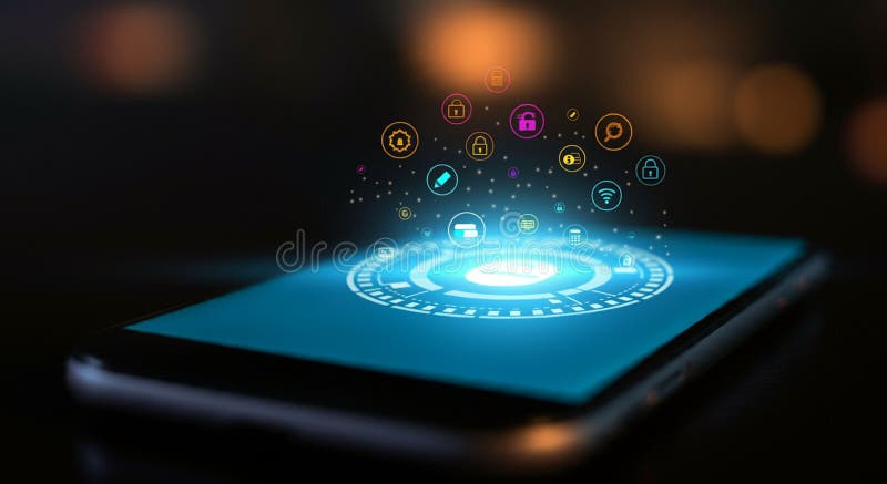 A Smartphone Screen Displaying a Digital Interface with Glowing ...