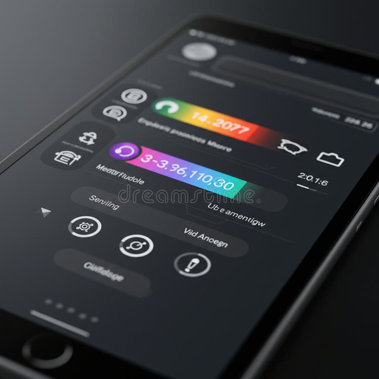 Smartphone Screen Displaying a Modern User Interface with a Dark Theme ...