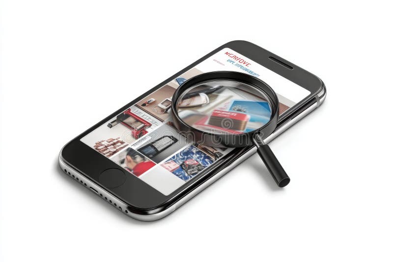Shopping App Magnifying Glass on Smartphone Stock Illustration ...
