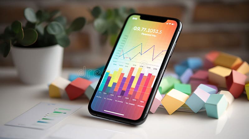 Smartphone Screen Displaying a Stock Market Analysis Concept on a Work ...