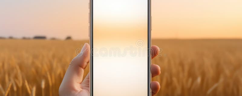 Smartphone Screen Displays Golden Wheat Picture, Held by Mans Hand ...