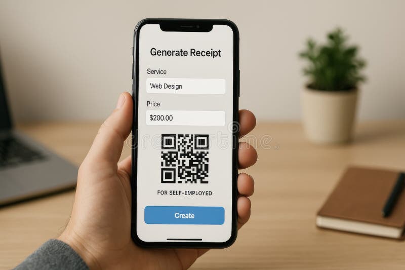 A Smartphone Screen Displays a Receipt Generation App with Service ...