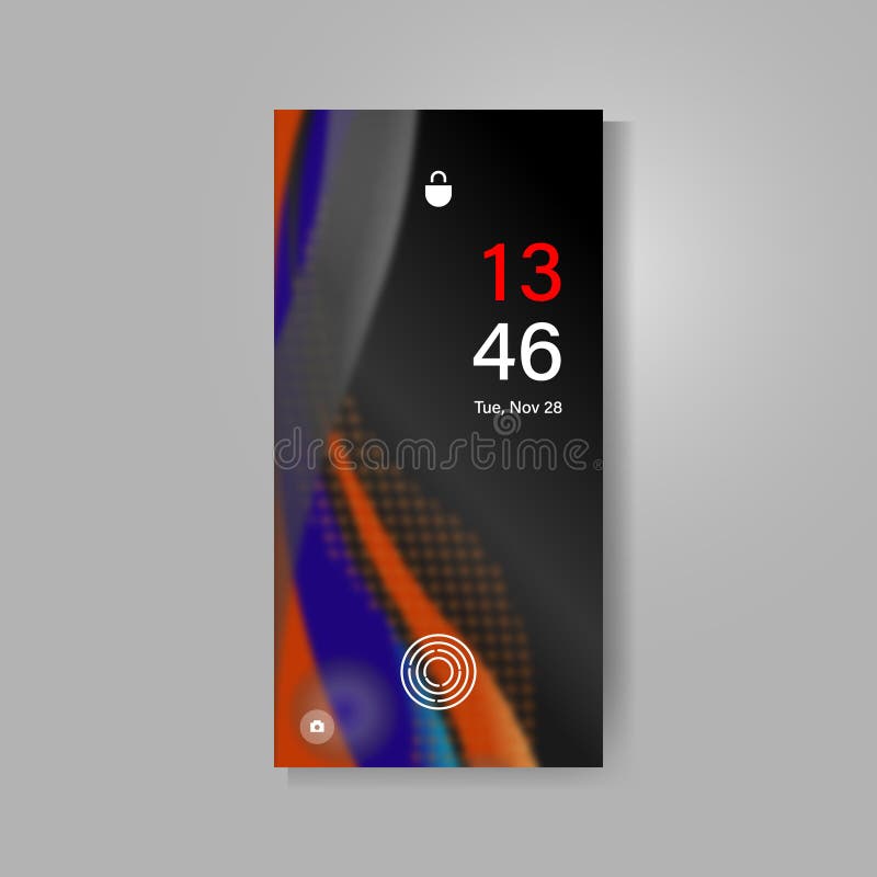 Smartphone Screen with Dynamic Abstract Wavy Wallpaper Design Stock ...