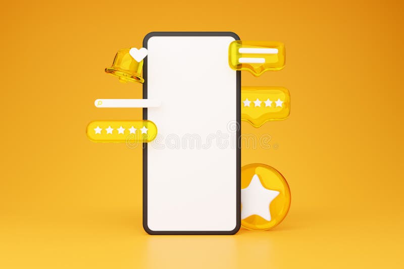 Smartphone Screen and Five Star Rating Messages Over Yellow Background ...