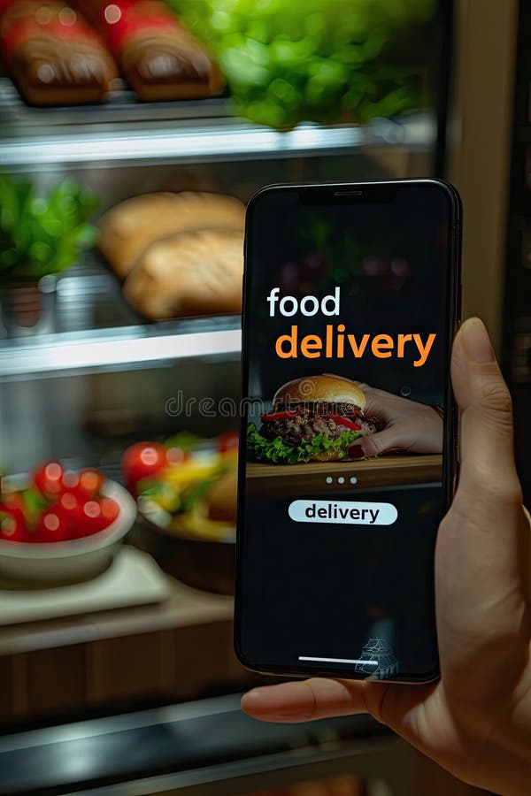 Smartphone on the Screen Food Delivery. Selective Focus Stock ...