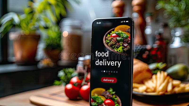 Smartphone on the Screen Food Delivery. Selective Focus Stock ...