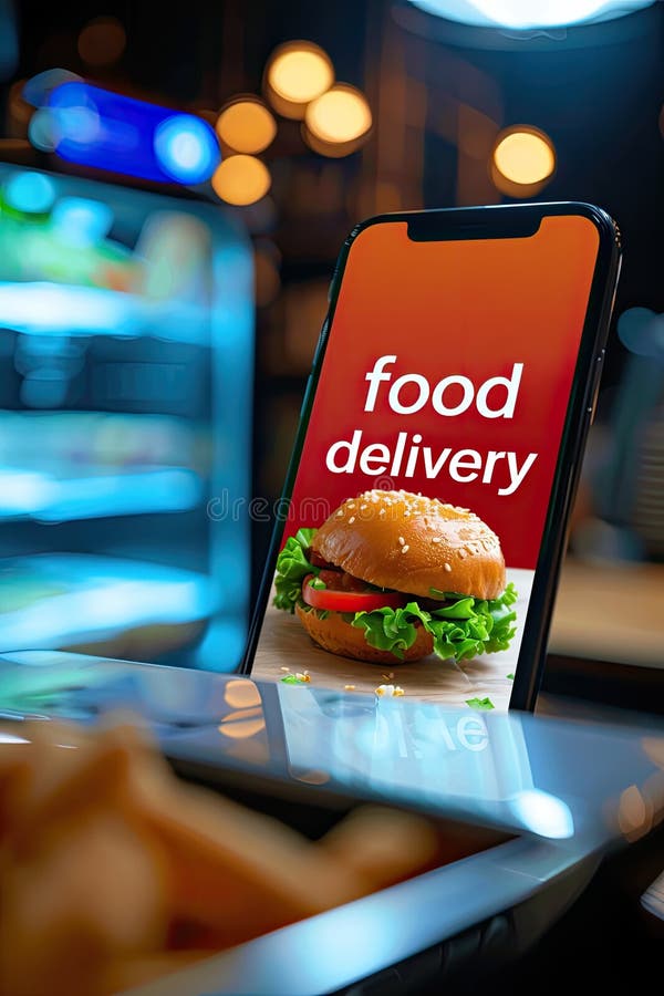Smartphone on the Screen Food Delivery. Selective Focus Stock ...